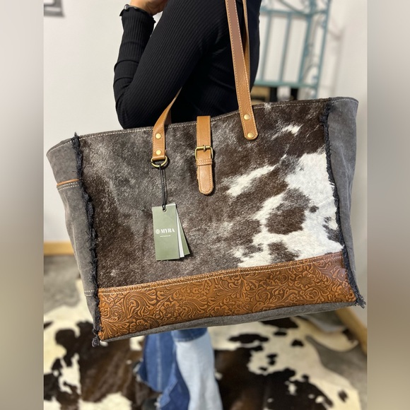 Myra Bag | Bags | New Western Myra Bag Genuine Cowhide Canvas Leather ...